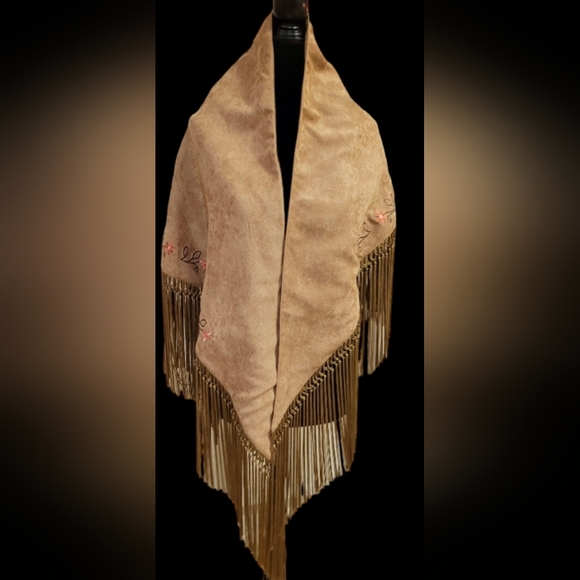 Accessories | Vintage Bohemian Shaw Suede Fringe Tassels Tan With ...